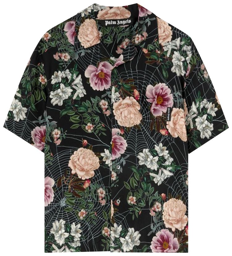 Buy Palm Angels Flowers Print Bowling Shirt 'Black/Multicolor ...