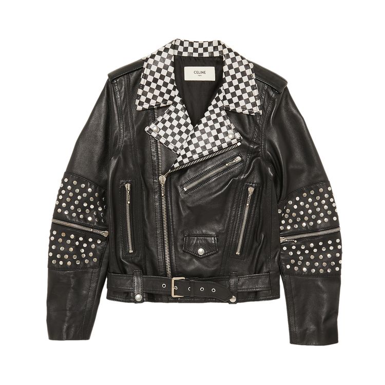 Buy CELINE Hedi Slimane Damier Checkered Leather Moto Biker Jacket ...