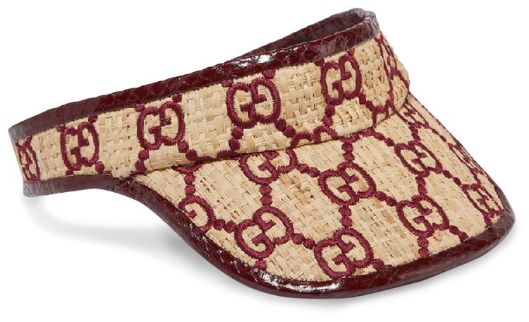 Buy Gucci Elaphe-Trimmed Embroidered Raffia Visor 'Ivory/Bordeaux ...