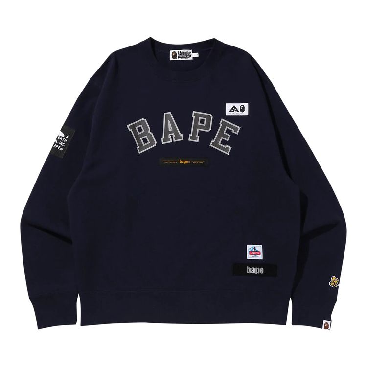 Buy BAPE Multi Label Relaxed Fit Crewneck 'Navy' - 1I80 113 005 NAVY | GOAT