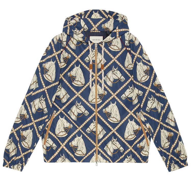 Buy Gucci Equestrian Print Hooded Jacket 'Blue/Brown' - 714801 Z8A6J ...