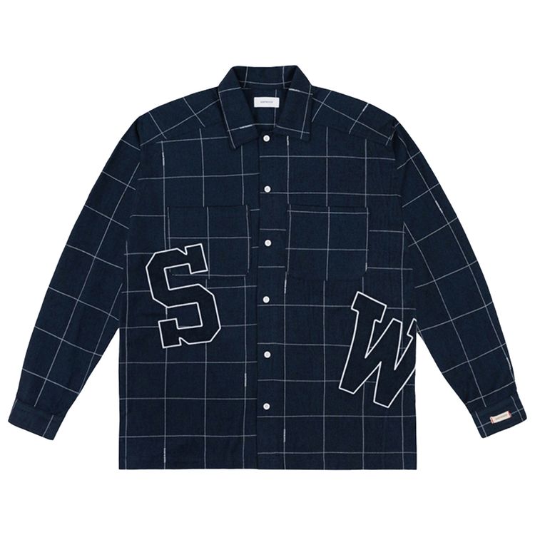 Buy Saintwoods Contrast Stitch Flannel 'Navy' - SW01605 NAVY | GOAT