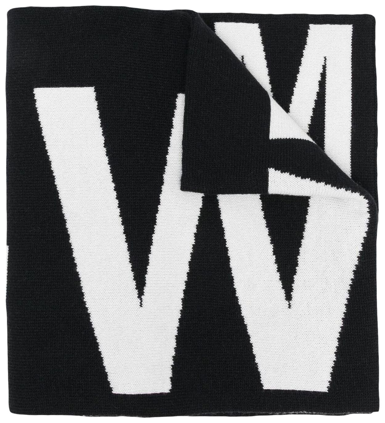 Buy Off-White Ribbed Knit Intarsia Logo Scarf 'Black/White ...
