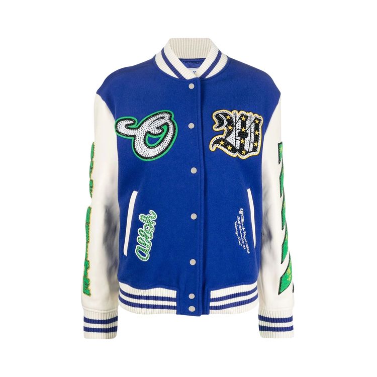 Buy Off-White Bling Patches Embroidered Varsity Jacket 'Blue/White ...