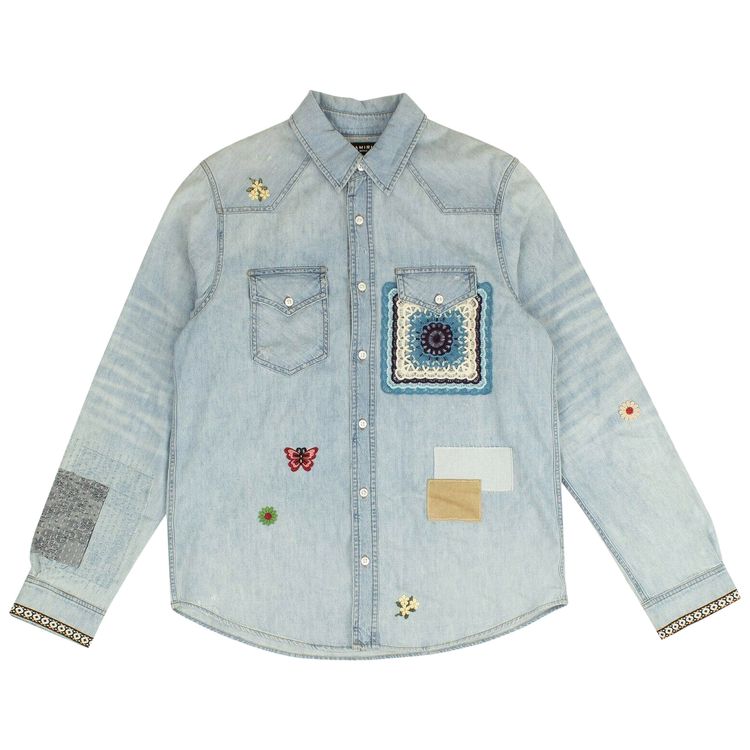 Buy Amiri Crochet Patches Denim Shirt 'Blue' - Y0M06377DE BLUE | GOAT