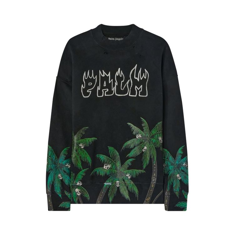 Buy Palm Angels Palms And Skull Vintage Crew 'Black/Green ...