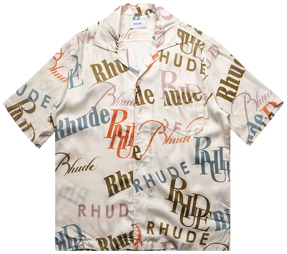 Buy Rhude Mash-Up Logo Button Up 'Cream/Multicolor' - PS23SR05092197 | GOAT