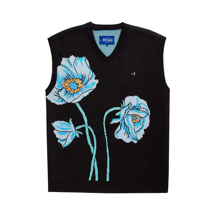 Buy Awake NY Floral Sweater Vest 'Black' - AWK FW22 KN003 BLAC | GOAT
