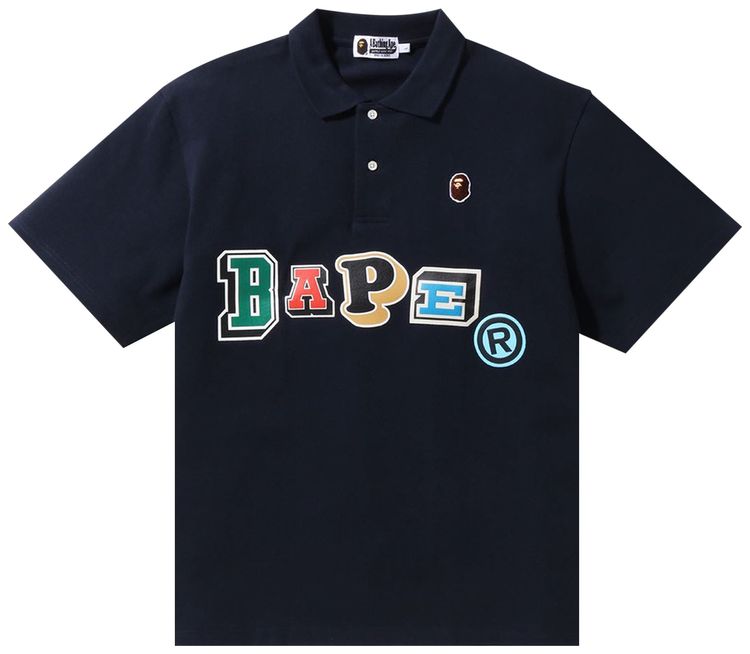 Buy BAPE Multi Fonts Relaxed Fit Polo 'Navy' - 1I30 112 001 NAVY | GOAT