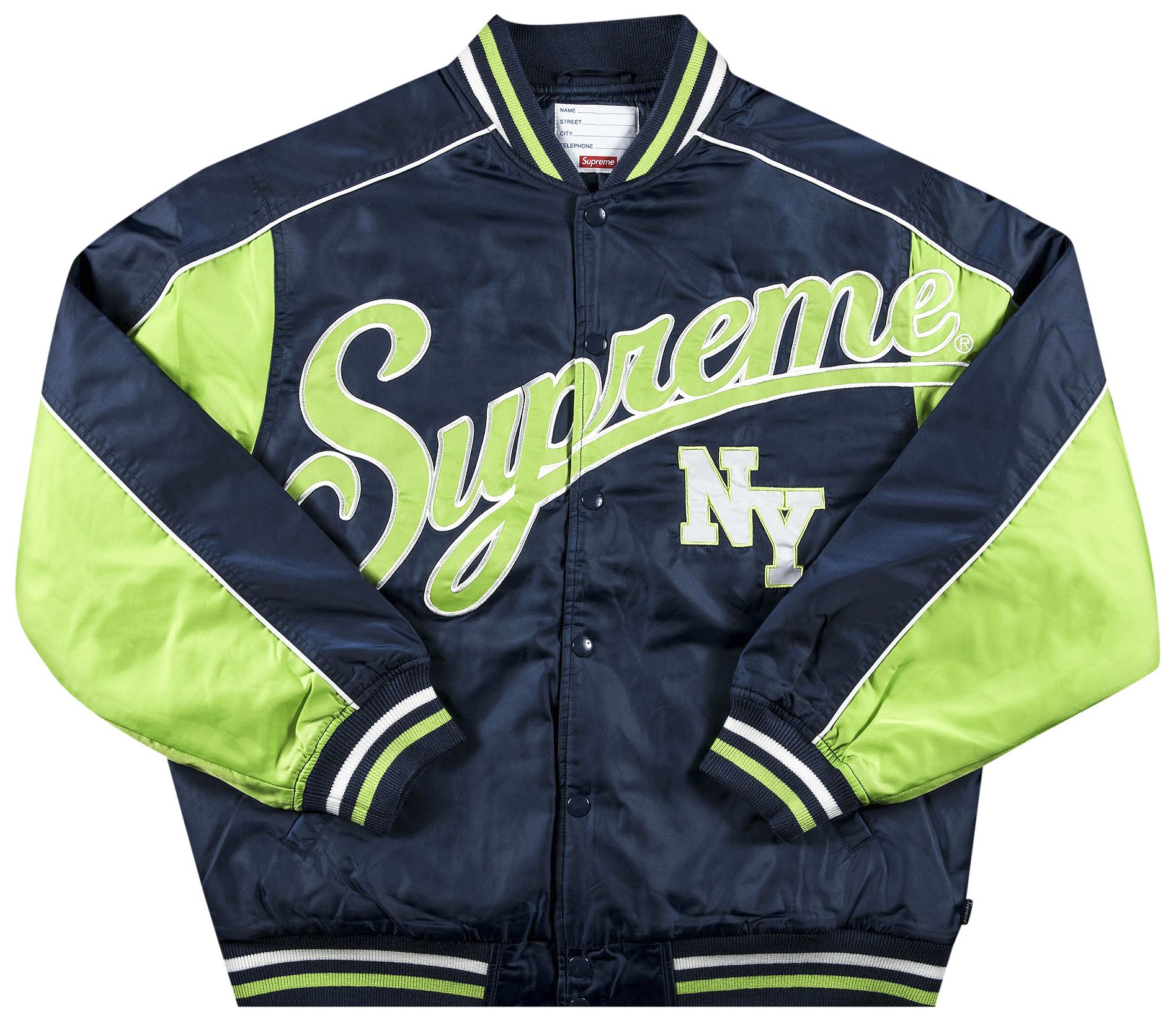 Buy Supreme Contrast Script Varsity Jacket 'Navy' - FW20J38 NAVY | GOAT