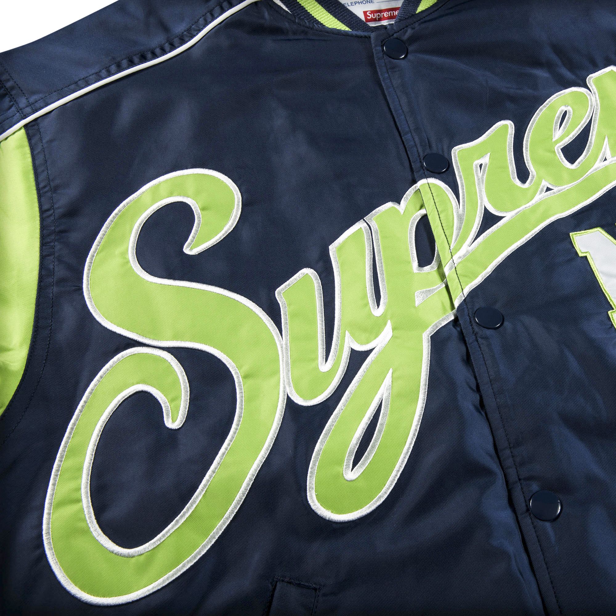 Buy Supreme Contrast Script Varsity Jacket 'Navy' - FW20J38 NAVY | GOAT