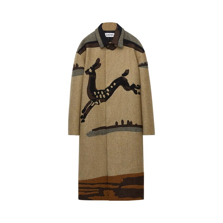 Buy Loewe Deer Intarsia Coat 'Green/Brown' - H800Y01X16 4103 | GOAT