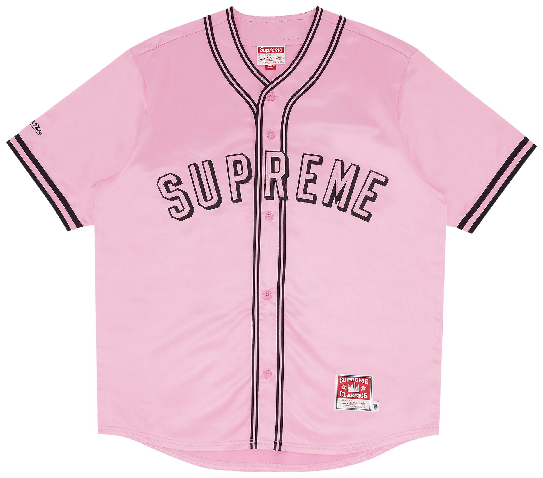 Buy Supreme x Mitchell & Ness Satin Baseball Jersey 'Pink' - SS23KN25 ...