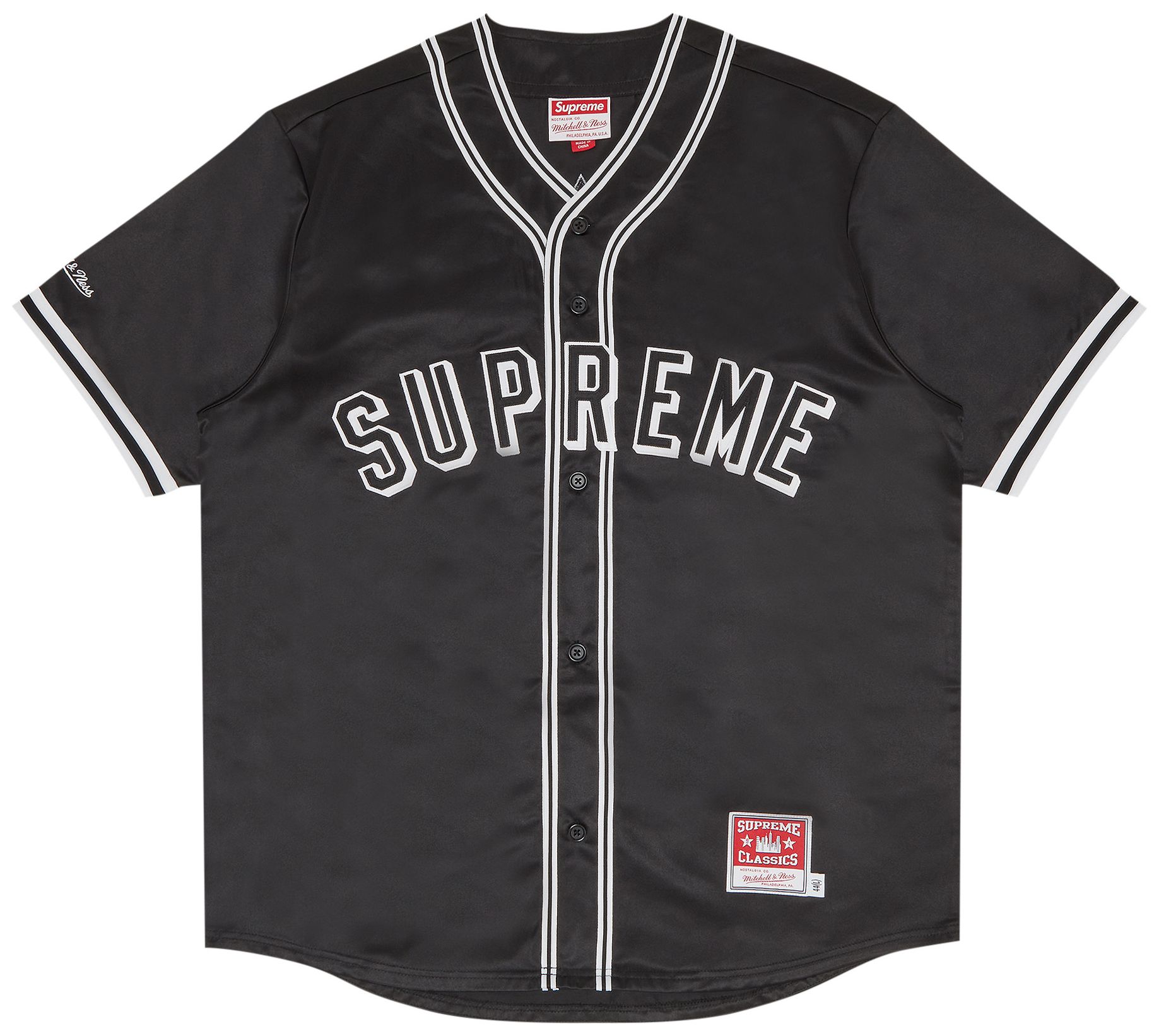 Buy Supreme x Mitchell & Ness Satin Baseball Jersey 'Black' - SS23KN25 ...