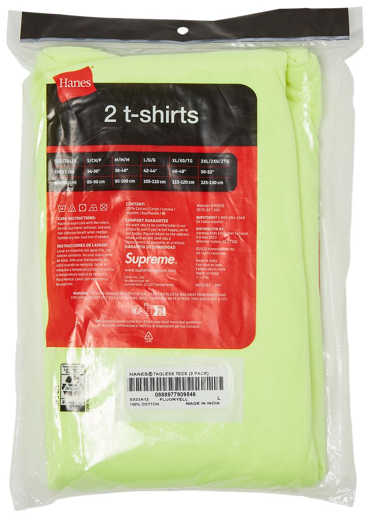 Buy Supreme x Hanes Tagless Tees (2 Pack) 'Fluorescent Yellow ...