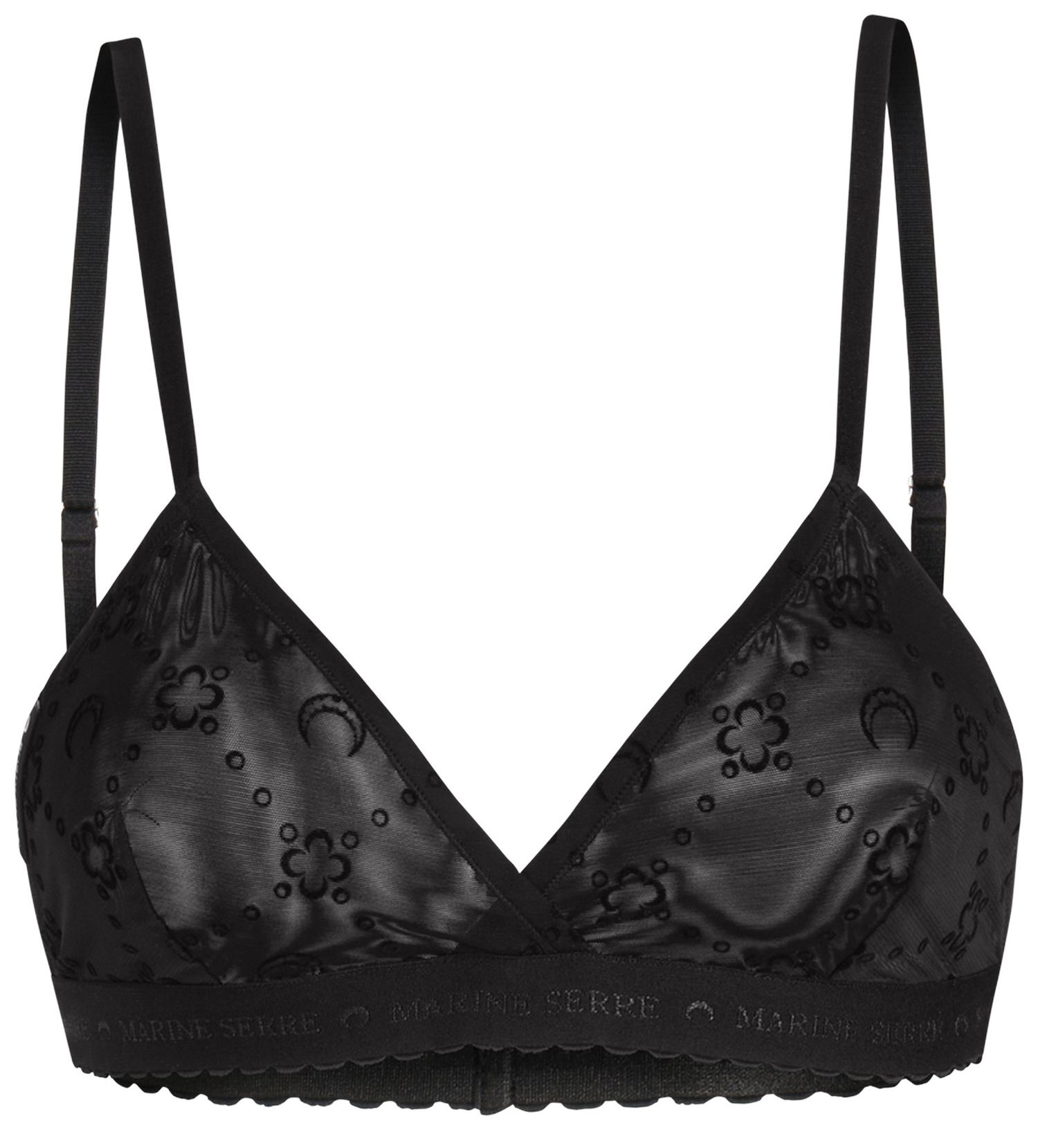 Buy Marine Serre Moonogram Flocked Mesh Bra 'Black On Black ...