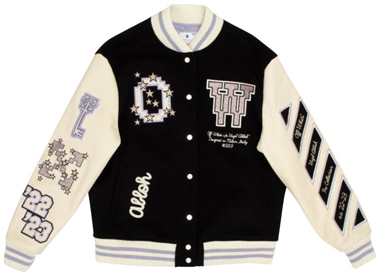 Buy Off-White Bling Patches Varsity Jacket 'Black/Lilac ...