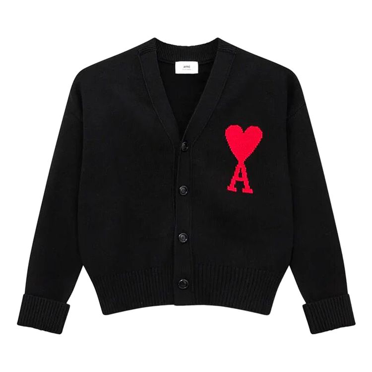 Buy Ami ADC Cardigan 'Black/Red' - BFUKC002 018 | GOAT