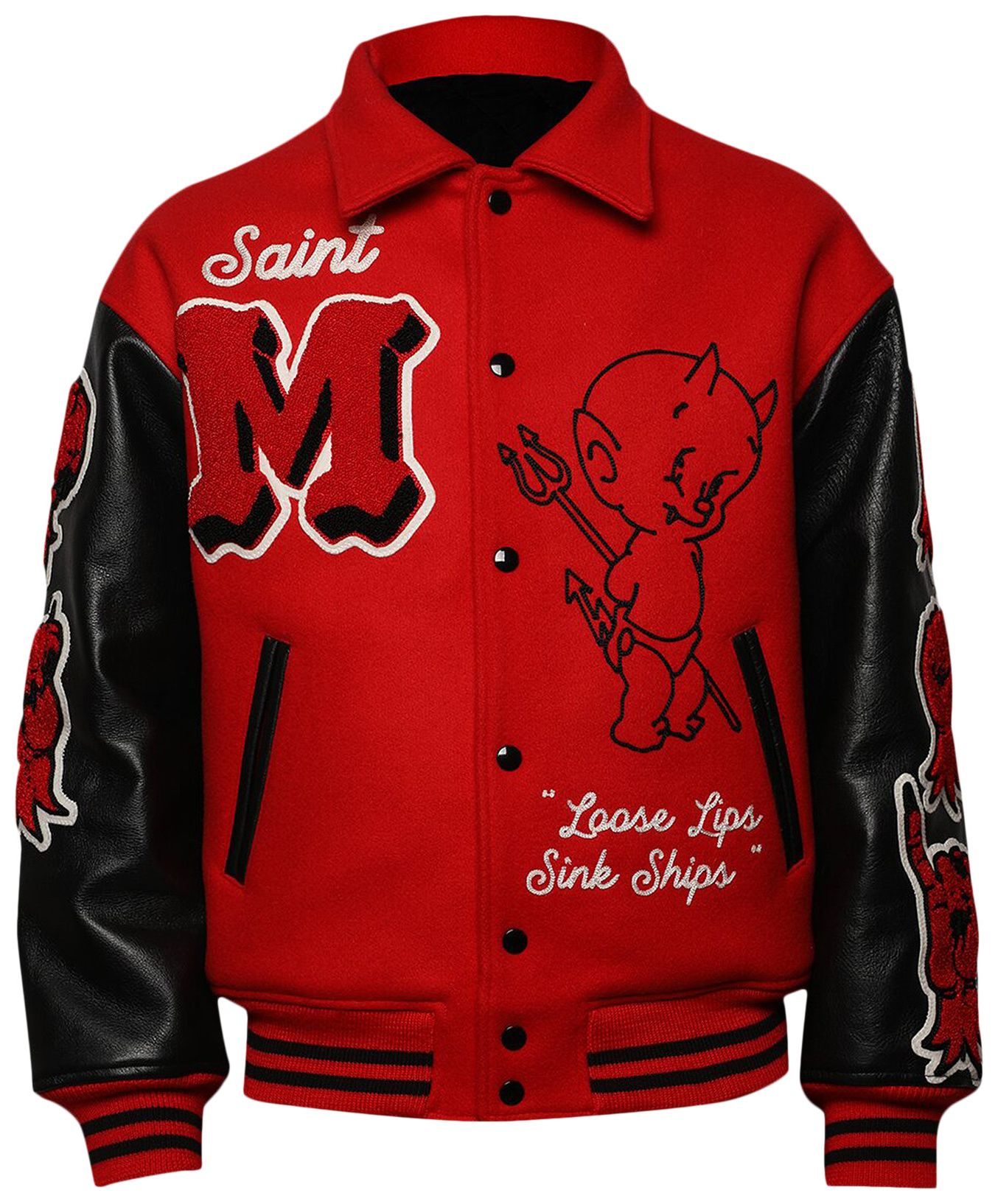 Buy SAINT Mxxxxxx Devil Varsity Jacket 'Red' - SM A22 0000 035 | GOAT