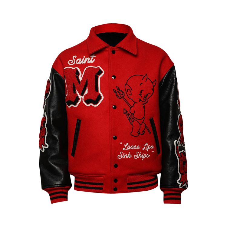 Buy SAINT Mxxxxxx Devil Varsity Jacket 'Red' - SM A22 0000 035 | GOAT