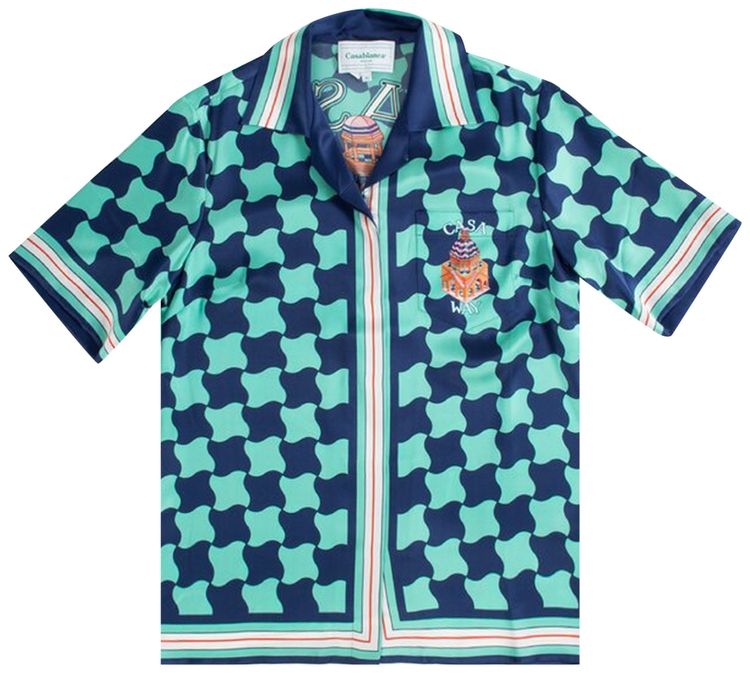 Buy Casablanca Cuban Collar Silk Short-Sleeve Shirt 'Blue' - WS23 SH ...