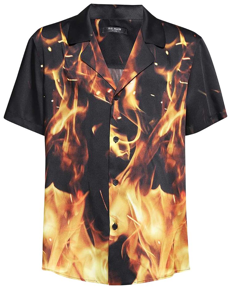 Buy Balmain Fire Printed Pyjama Style Shirt 'Black/Fire Print ...