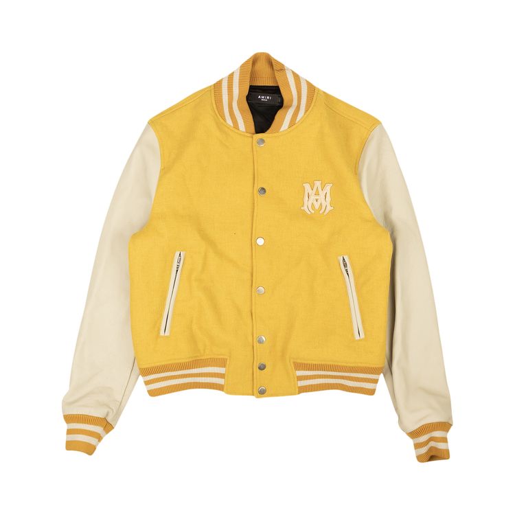 Buy Amiri Wool Letterman Bomber Jacket 'Yellow' - MOS001 701 YELL | GOAT