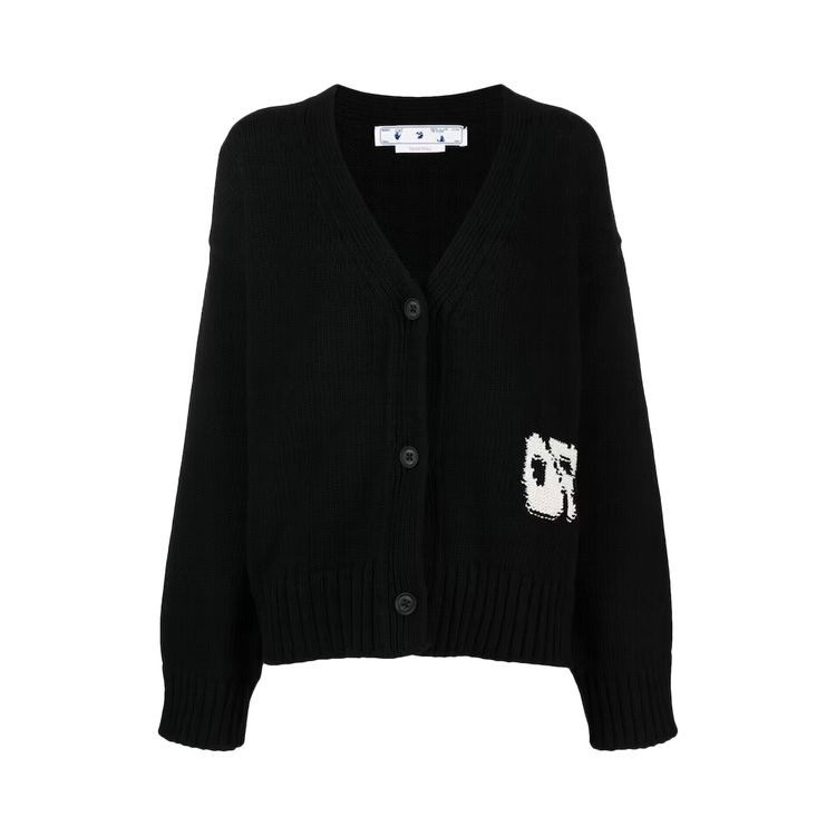 Buy Off-White Logo Intarsia Cardigan 'Black/White ...