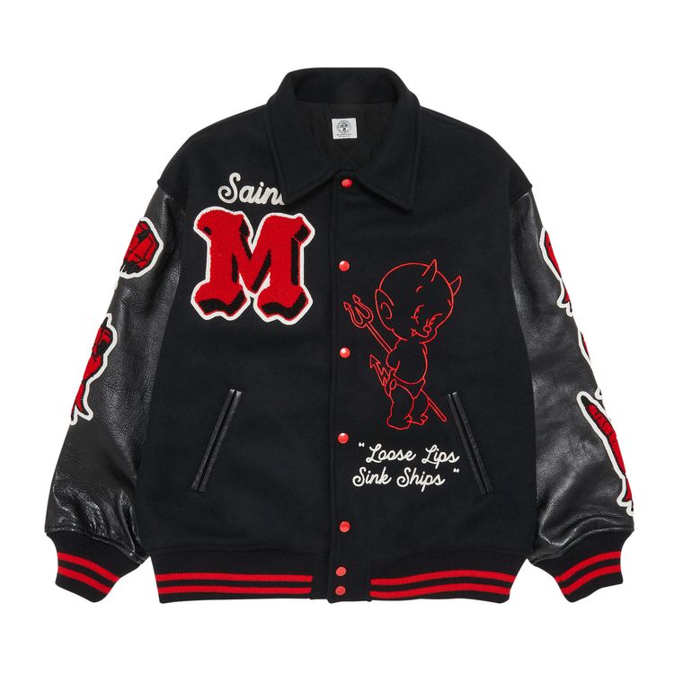 Buy SAINT Mxxxxxx Devil Varsity Jacket 'Black' - SM A22 1111 034 | GOAT