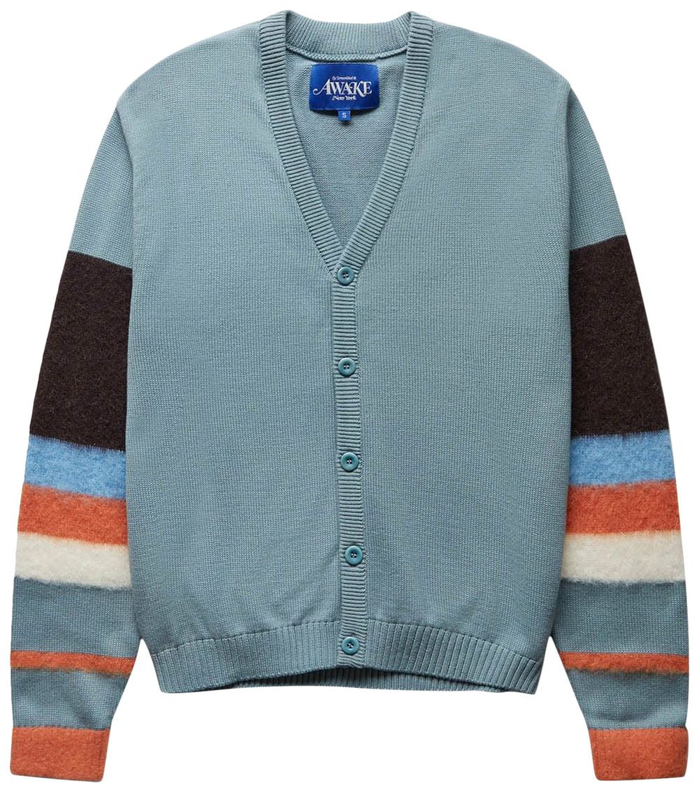 Buy Awake NY Striped Mohair Sleeve Cardigan 'Teal/Multicolor' - AWK ...