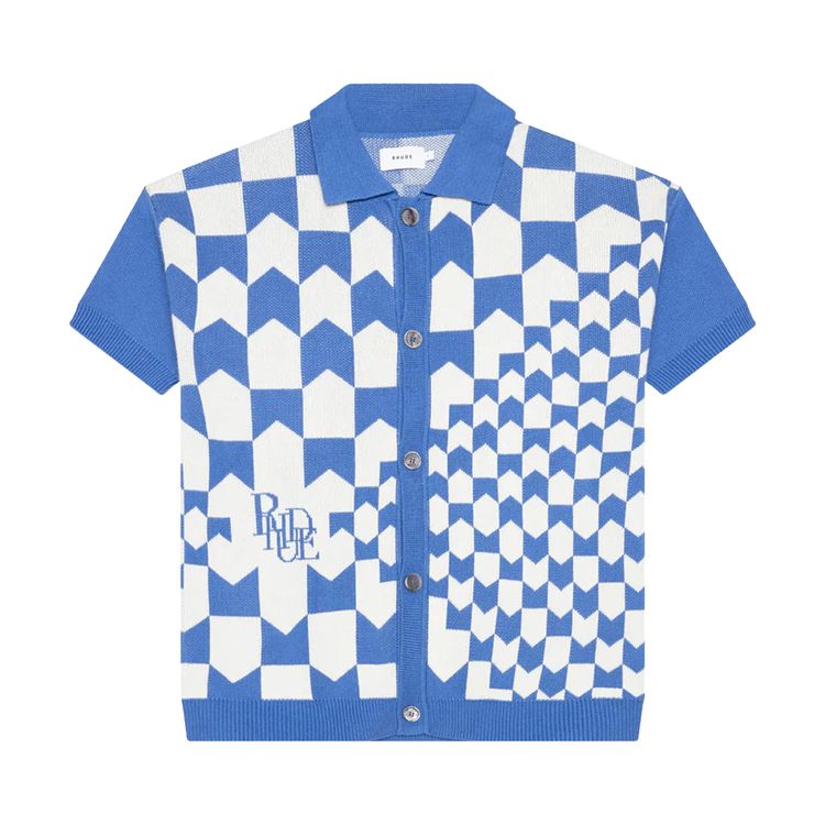Buy Rhude Rhacing Checkered Knit Polo 'Ivory/Blue' - SS23PO04822359 | GOAT