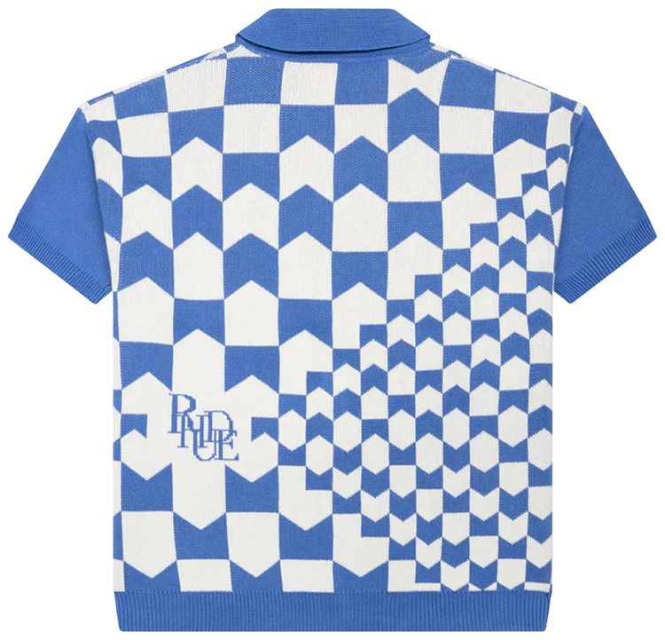Buy Rhude Rhacing Checkered Knit Polo 'Ivory/Blue' - SS23PO04822359 | GOAT