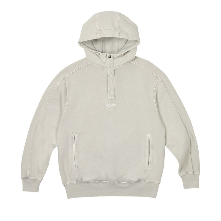 Buy Palace Washed Terry 1/4 Placket Hood 'Smoke Grey' - P24CS136 | GOAT