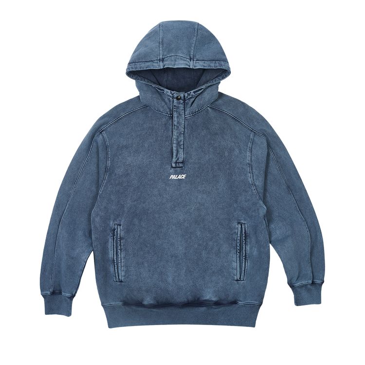 Buy Palace Washed Terry 1/4 Placket Hood 'Navy' - P24CS138 | GOAT