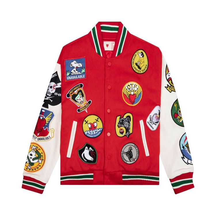 Buy Emotionally Unavailable Patches Varsity Jacket 'Red' - EU SS23 ...