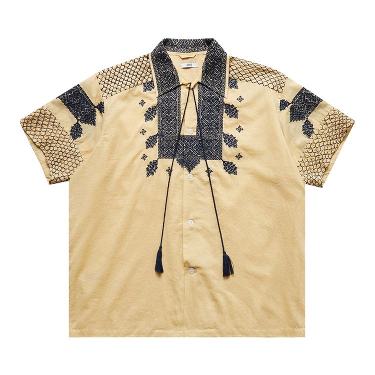 Buy Bode Eastern Mosaic Short-Sleeve Shirt 'Ecru/Blue' - MRSH000112 ECRU | GOAT