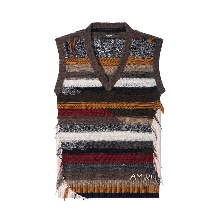 Buy Amiri Distressed Wool Blend V Neck Knit Vest 'Brown' - PS23MKS001 ...