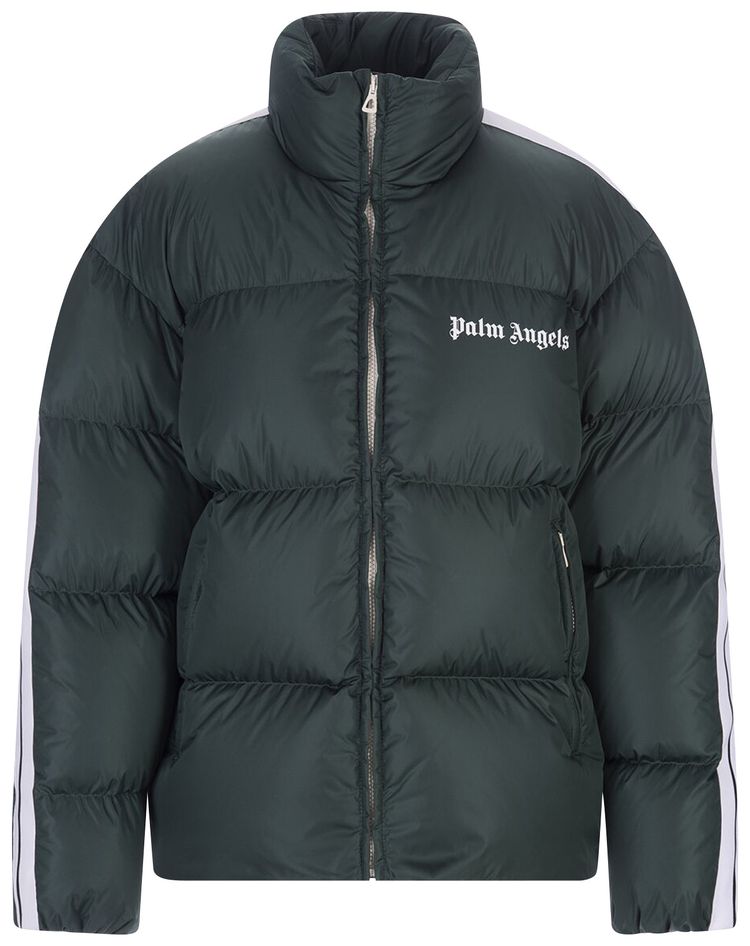 Buy Palm Angels Logo Print Puffer Jacket 'Green/White ...