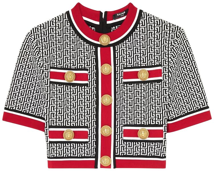 Buy Balmain Jacquard Monogrammed Crop Top 'Black/White/Red ...