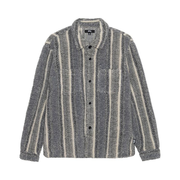 Buy Stussy Striped Sherpa Shirt 'Charcoal' - 1110197 CHAR | GOAT