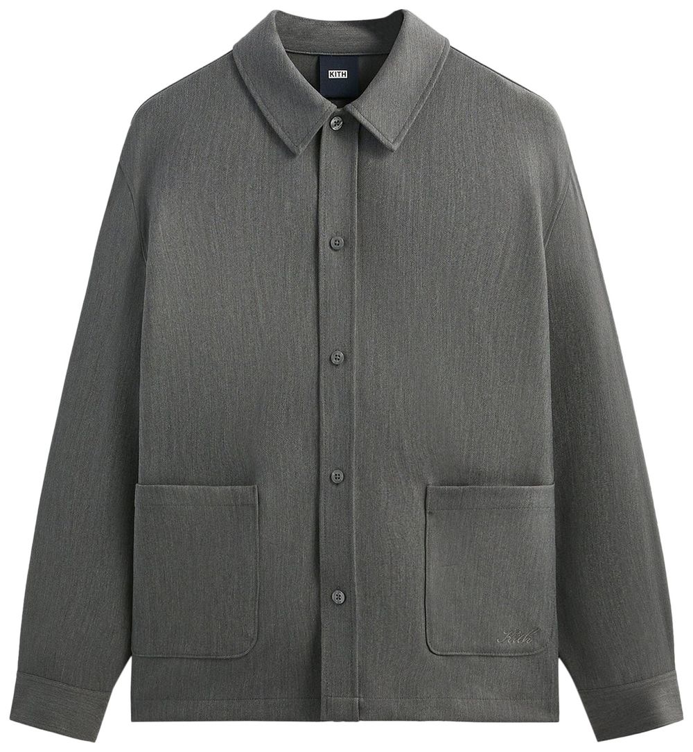 Buy Kith Double Weave Boxy Collared Overshirt 'Medium Heather Grey ...