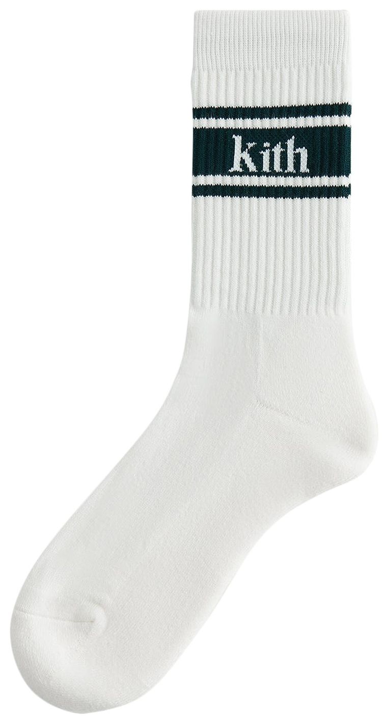 Buy Kith Stripe Crew Cotton Socks With Jacquard Logo 'White ...