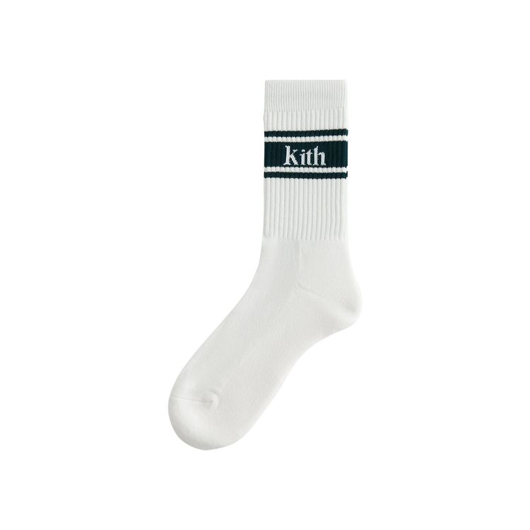 Buy Kith Stripe Crew Cotton Socks With Jacquard Logo 'White ...