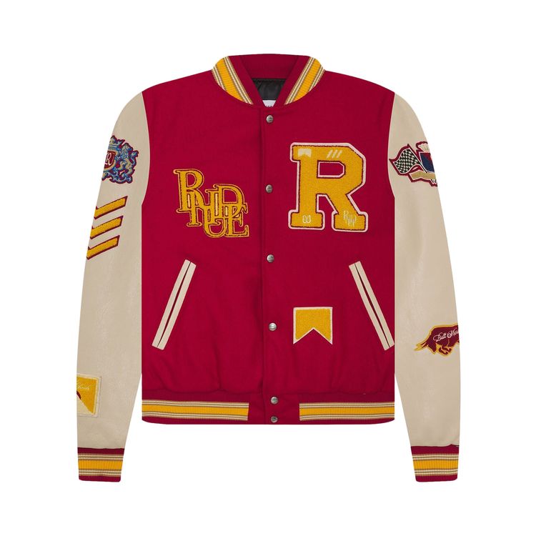 Buy Rhude Bull Market Varsity Jacket 'Red/Creme' - FW22JA10609045 | GOAT