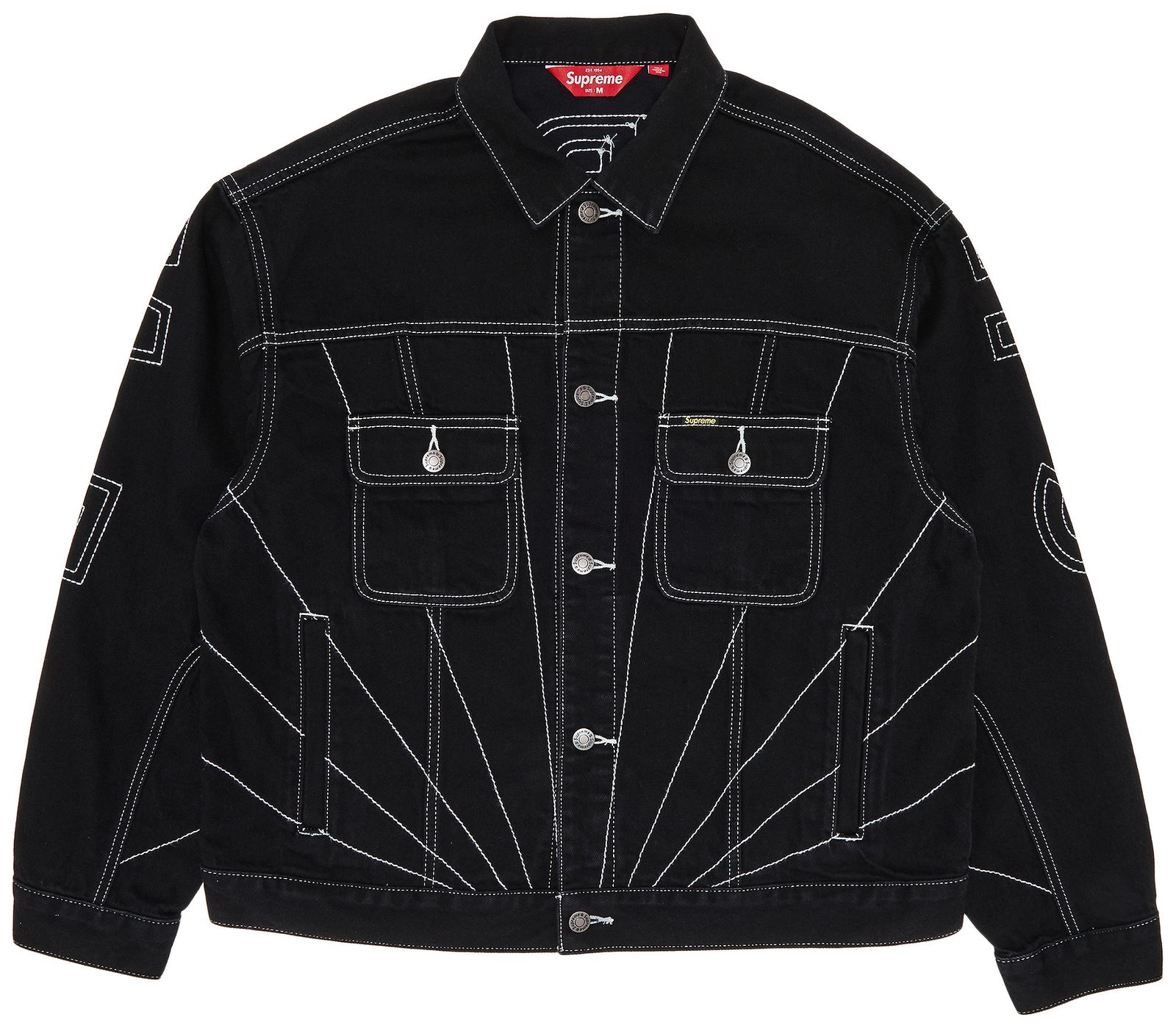 Buy Supreme Radial Embroidered Denim Trucker Jacket 'Black' - FW23J52 ...