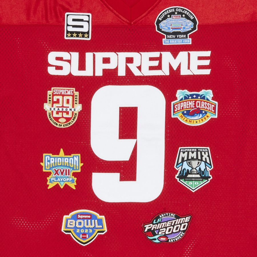 Buy Supreme Championships Embroidered Football Jersey 'Red' - FW23KN30 ...