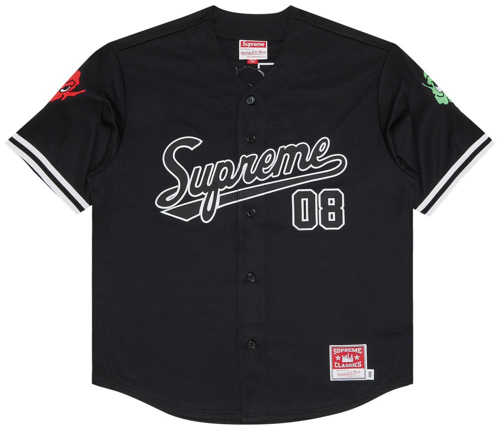 Buy Supreme x Mitchell & Ness Downtown Hell Baseball Jersey 'Black ...