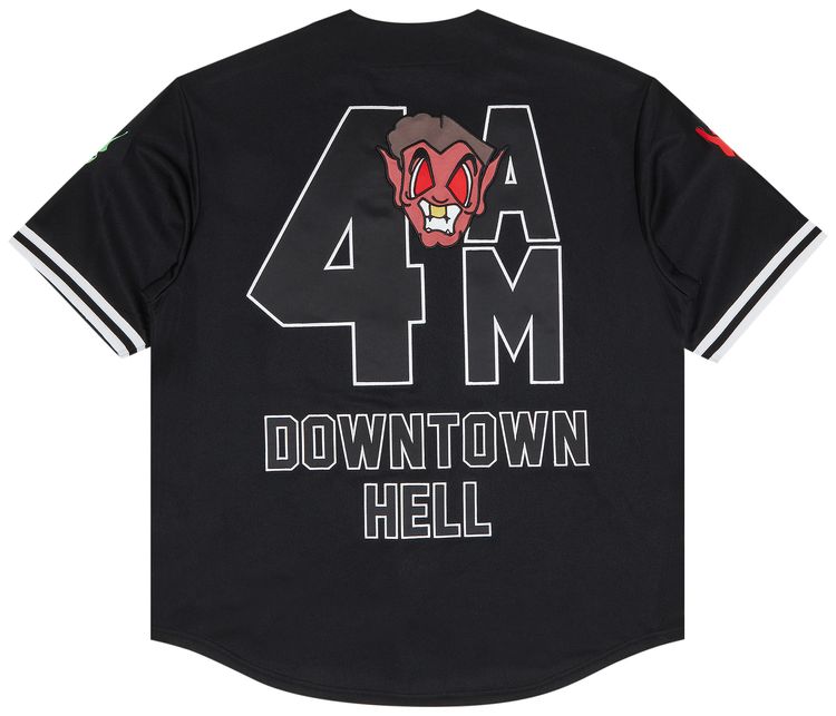 Buy Supreme x Mitchell & Ness Downtown Hell Baseball Jersey 'Black ...