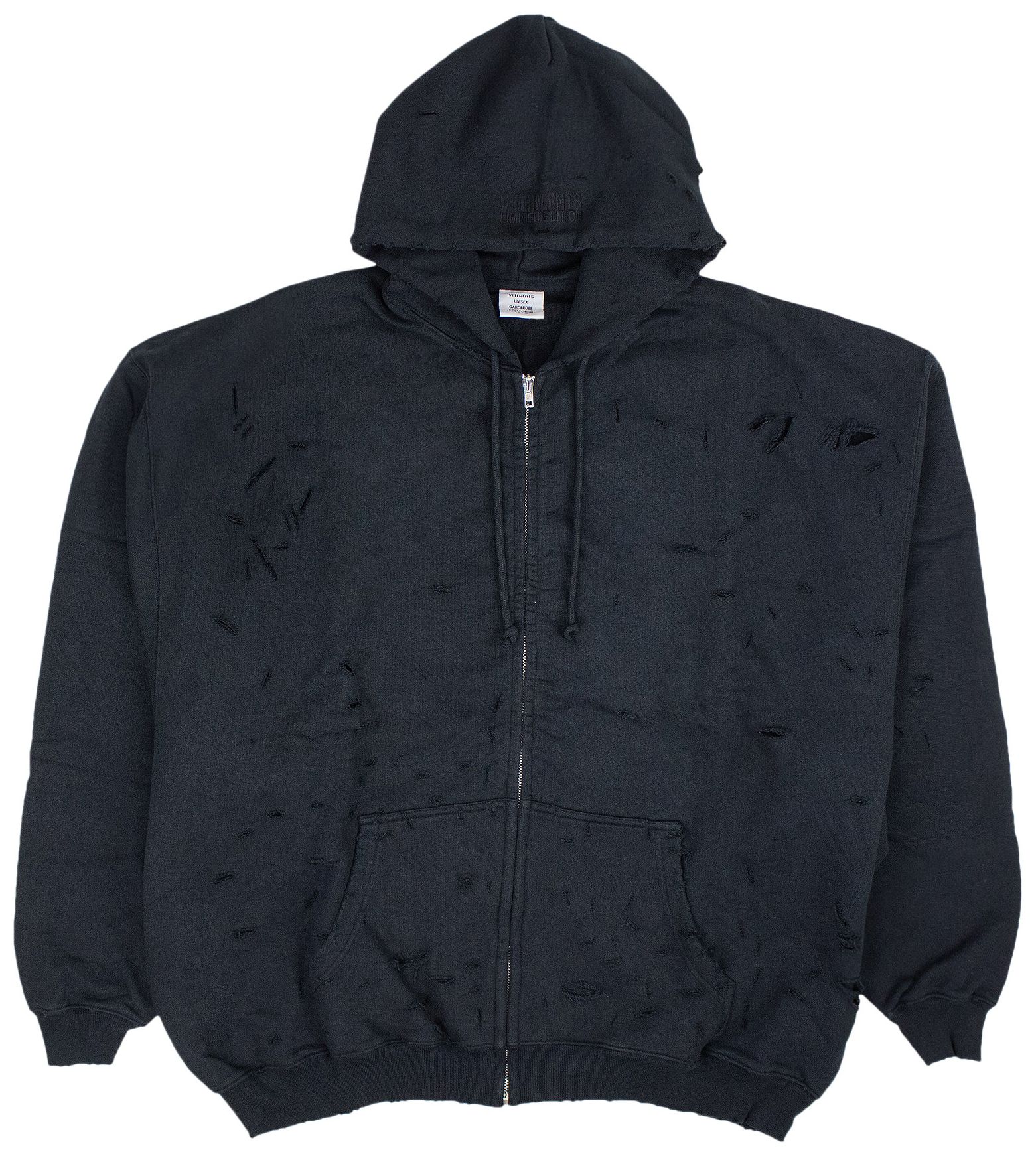 Buy Vetements Ripped Zip Up Hoodie 'Black' - UE63HD181B BLAC | GOAT