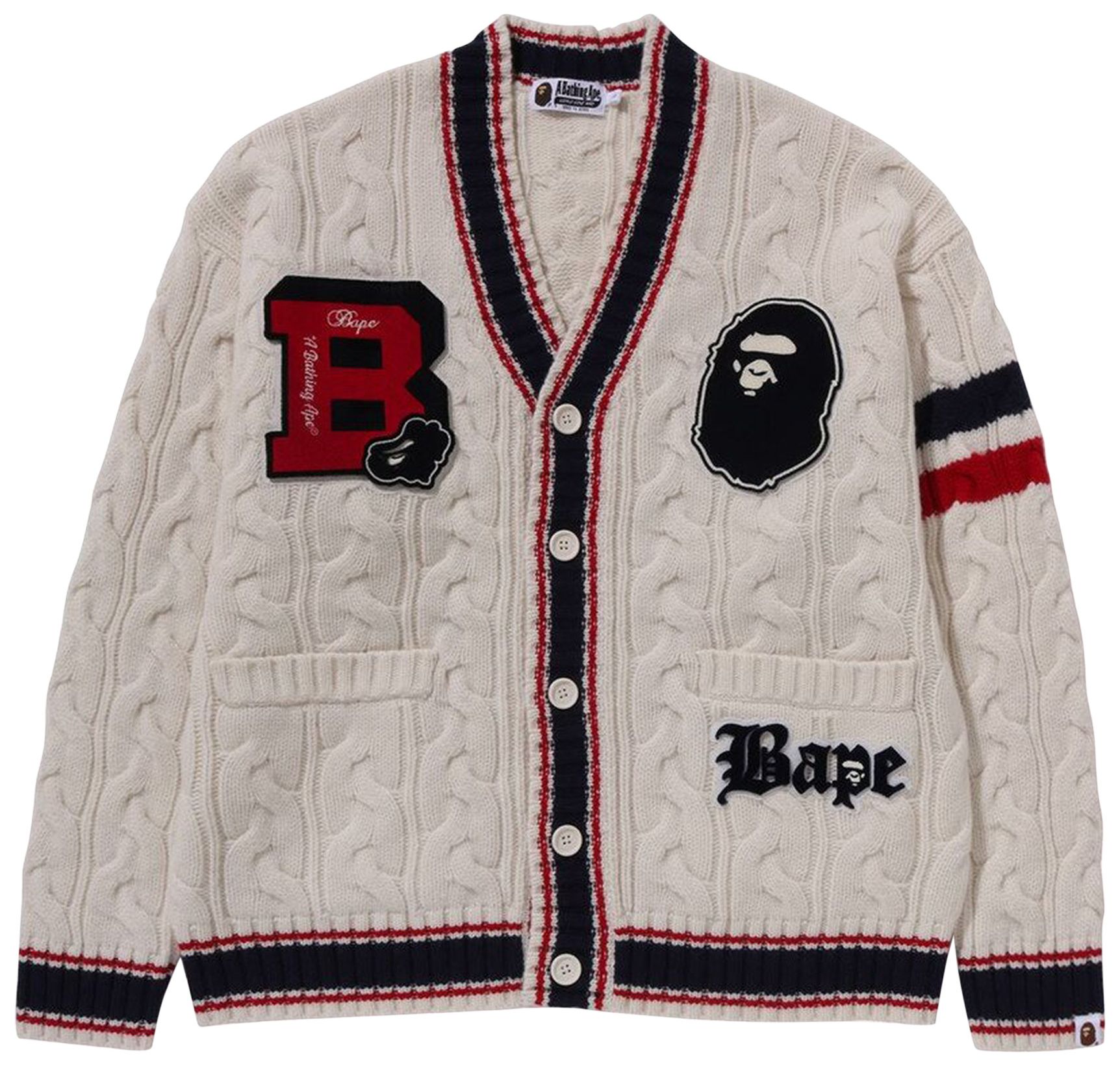 Buy BAPE College Badges Knit Cardigan 'Ivory' - 1J80 120 051 IVORY | GOAT
